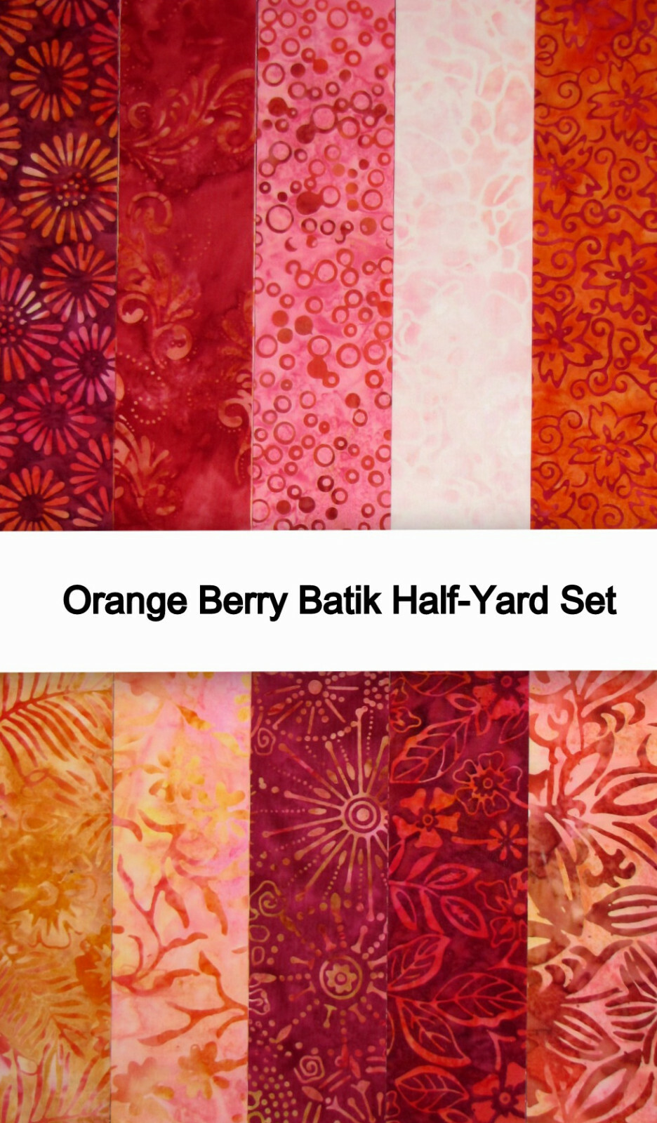 Batik Fruit Berry Red Orange Cotton Fabric Indonesian HALF-YARD SET of ...
