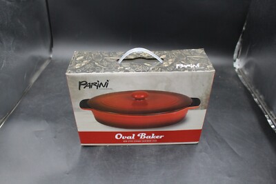 Parini Cookware Oval Baker Non-Stick Ceramic Bakeware Dish w Lid Red ...
