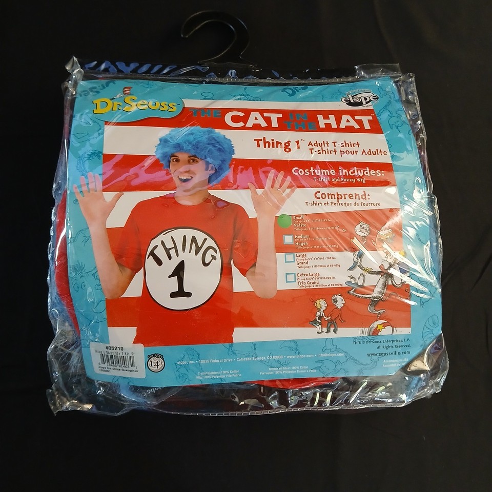 Thing 1 Dr Seuss Halloween Costume Blue Wig And T-Shirt Size Small ...