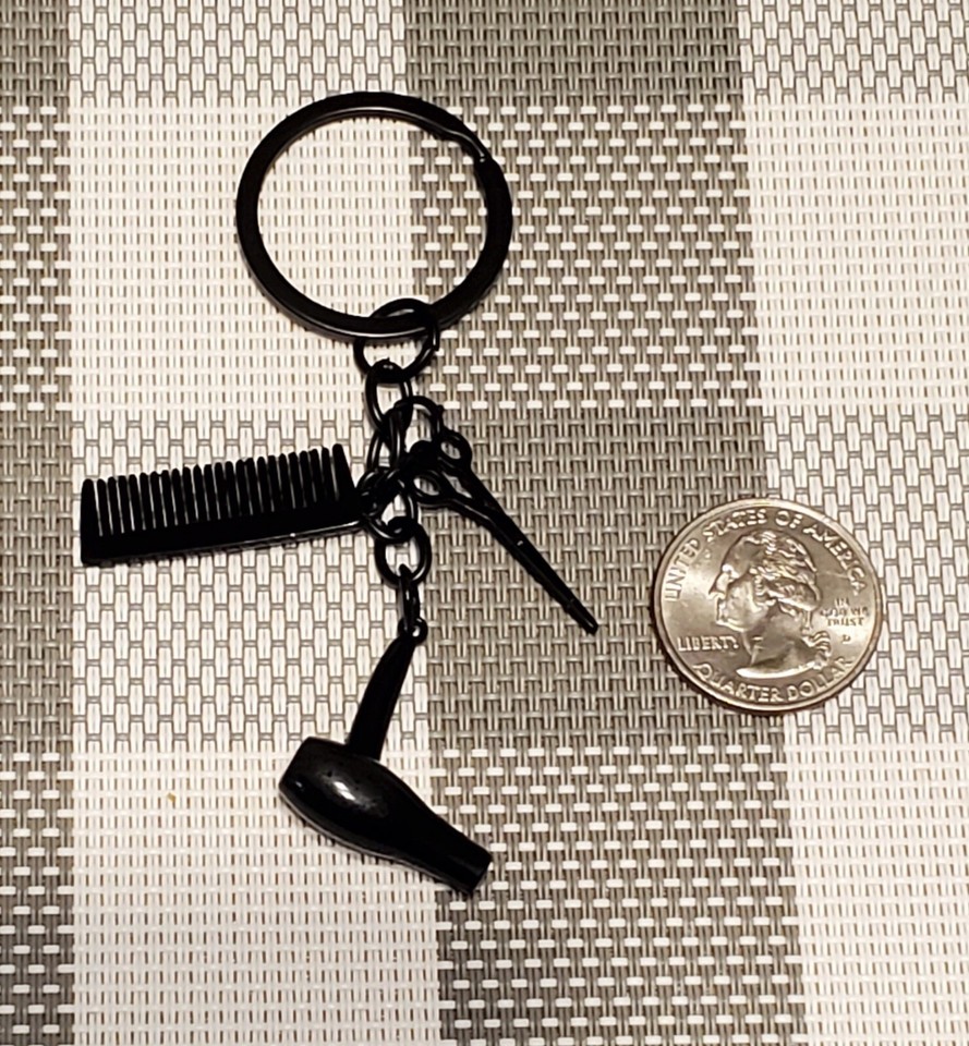 Hairdressers Barber Comb Scissors Hair Style Blow Dryer Key Chain ...