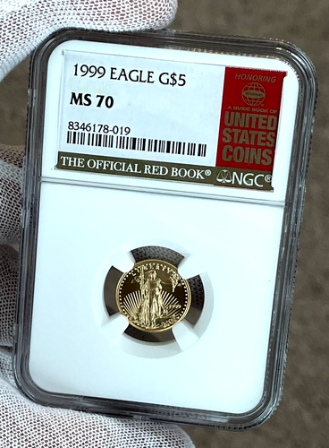 1999 $5 1/10oz AMERICAN GOLD EAGLE NGC MS70 RED BOOK LABEL! PERFECT! 📈🔥 ...