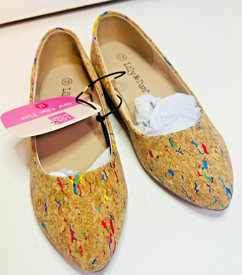 BRAND NEW IN BOX GIRLS LILY&DAN TAN MULTI COLOR SPECK CORK BALLET FLATS ...