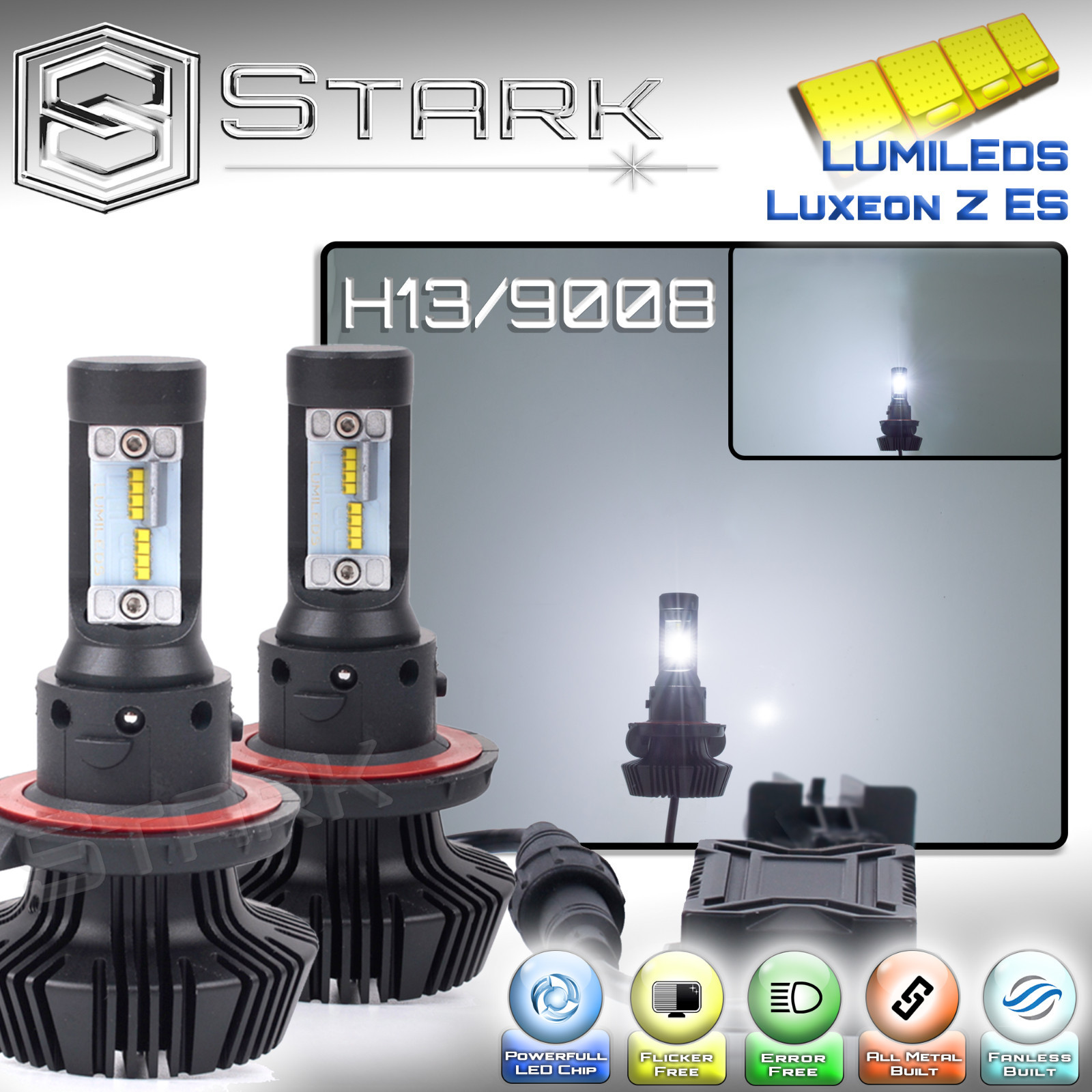 New Z ES LED 16000LM Kit 6000K White Headlight Dual Hi Lo PAIR - H13 ...