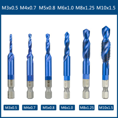 6PCS M3-M10 Drill Spiral Tap Bits HSS 1/4'' Hex Shank Metric Screw ...