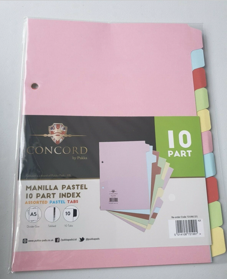 Concord 10 Part A5 Subject Dividers Office Filing Index Coloured Ring ...
