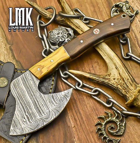 LMK Hand Forged Clever Chopper Axe Knife Twist Damascus Walnut Wood ...