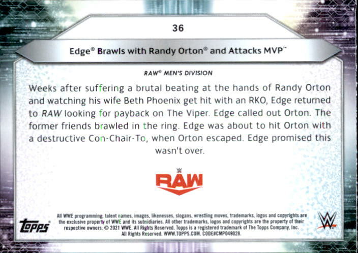 Edge/MVP 2021 Topps WWE Card #36 | eBay