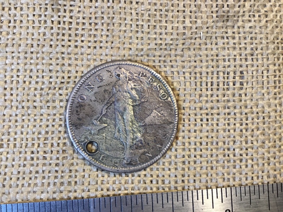 ORIGINAL US 1909 ONE PESO COIN CARRIED BY USN VETERAN WITH HIS NAME ...
