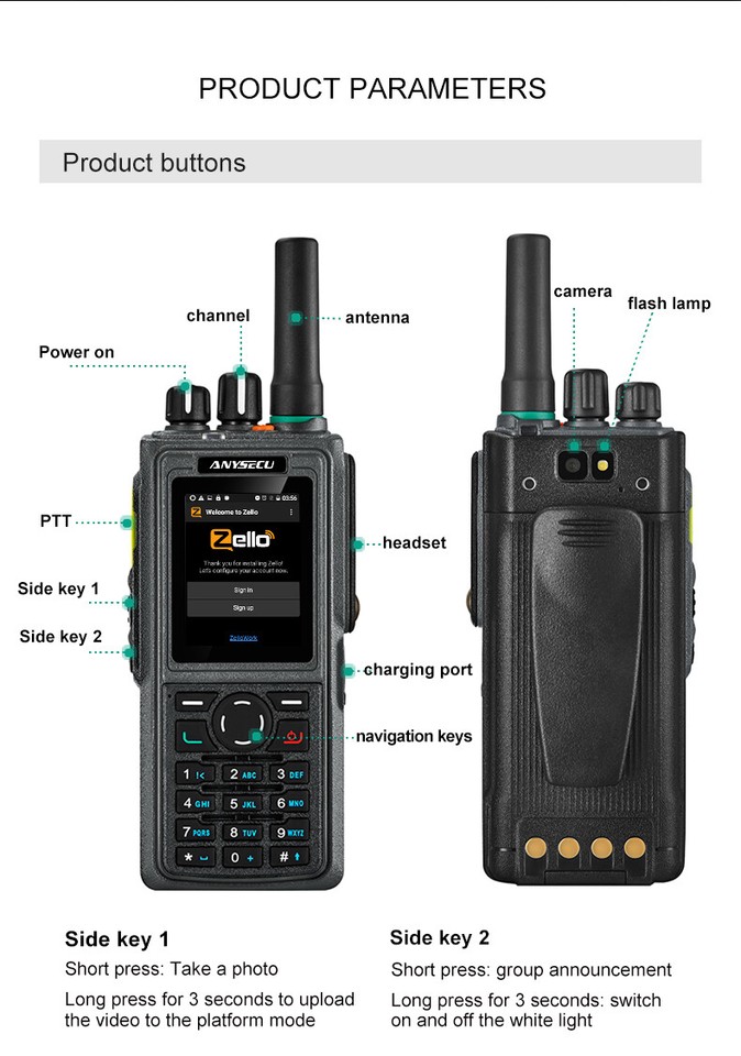 ANYSECU 4G Network Radio Zello HD760 Android 7.1 Mobile Smart Phone ...