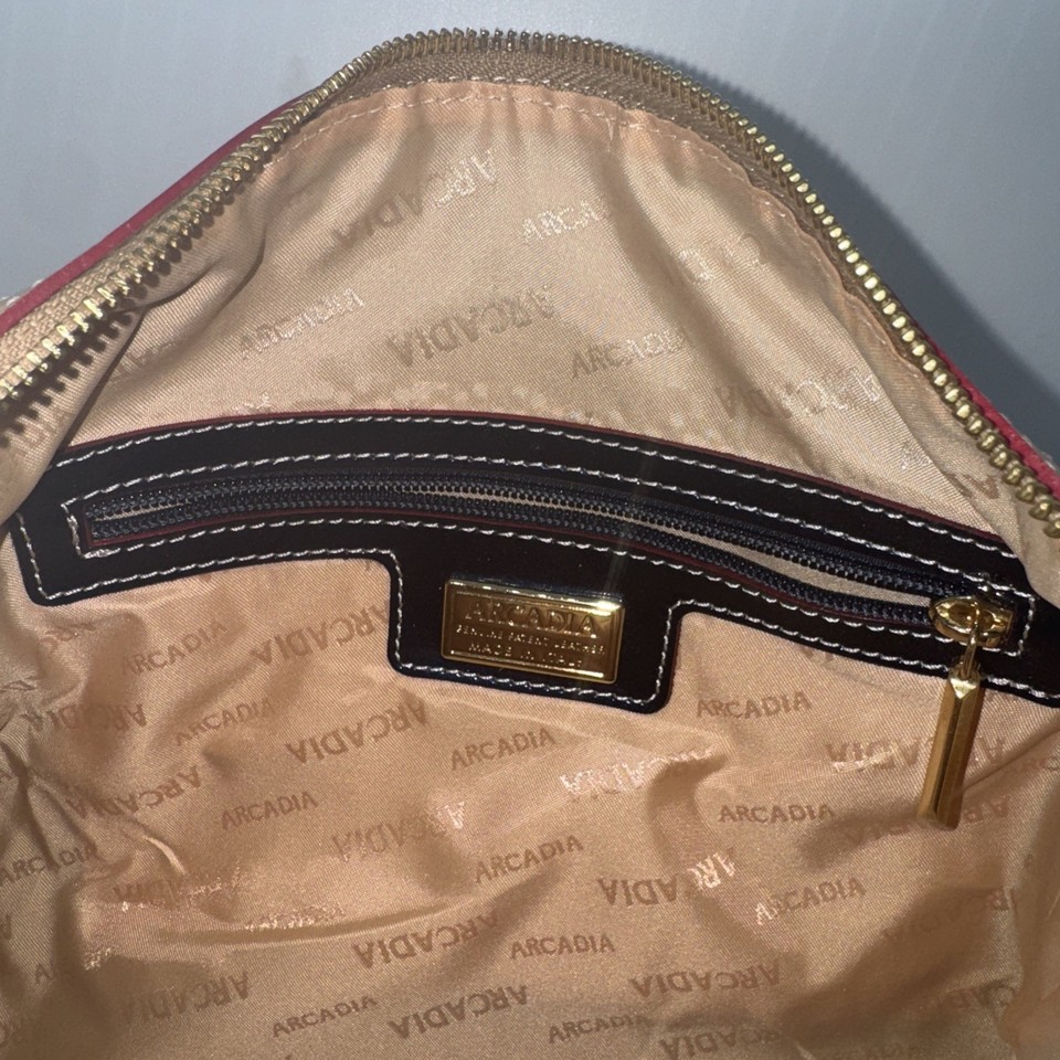 Arcadia Patent Leather Handle Shoulder Bag Purse Italy Black Embossed ...
