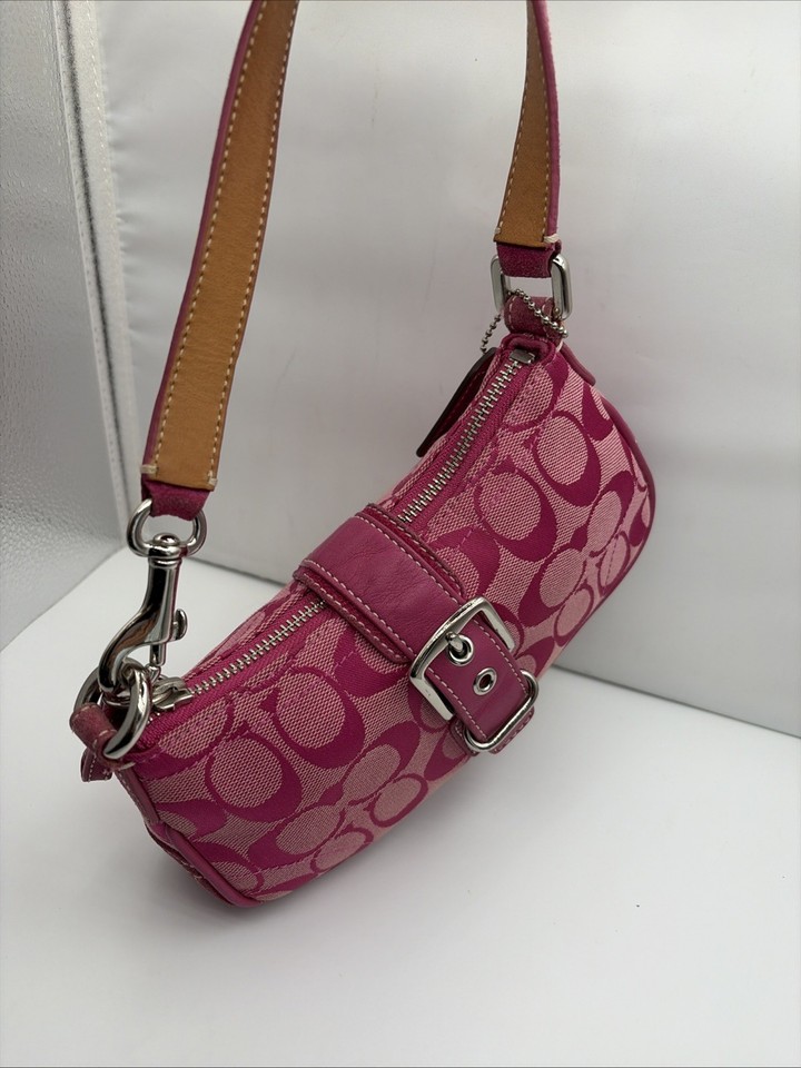 VTG Coach Signature Hot Pink Suede Canvas Demi Buckle Shoulder Bag 6362 ...