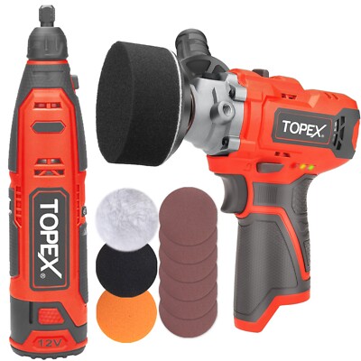 TOPEX 12V Max Cordless Power Tool Kit Polisher Rotary Tool w/ Battery ...