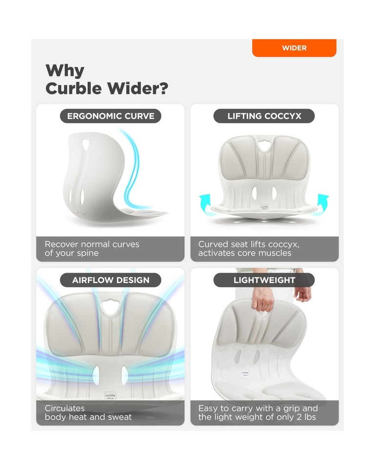 Curble [WIDER] Ergonomic Lower Back Chair Support, Lumbar Support Back ...