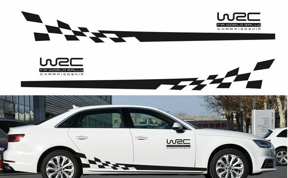 2 Pcs WRC Racing Plaid Hood Side Door Fender Stripes Stickers For Race ...