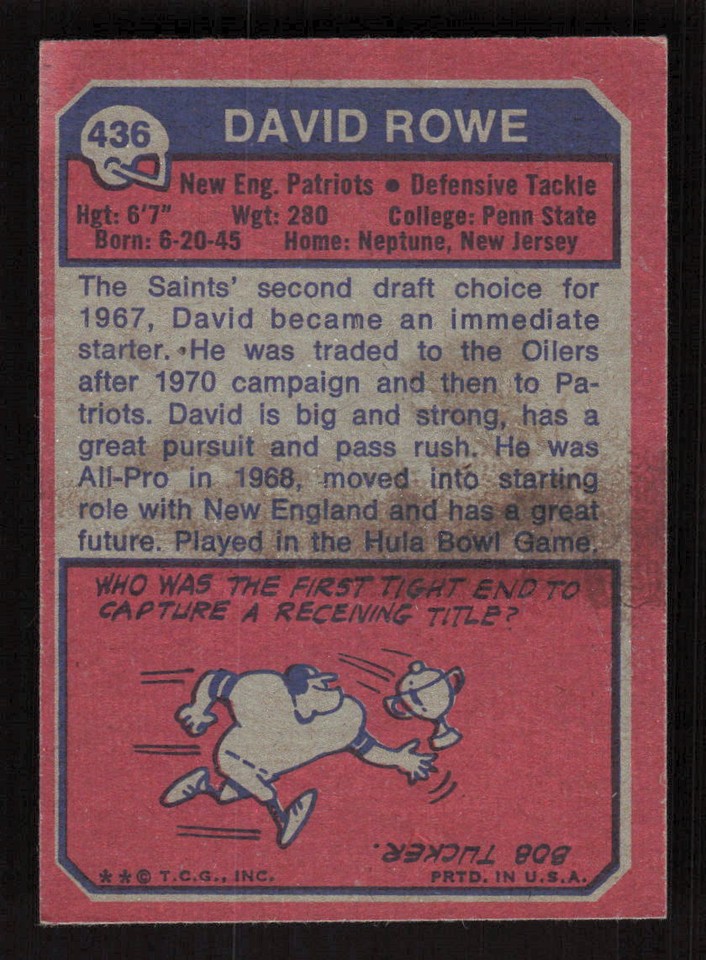 1973 Topps Set-Break #436 Dave Rowe New England Patriots | eBay