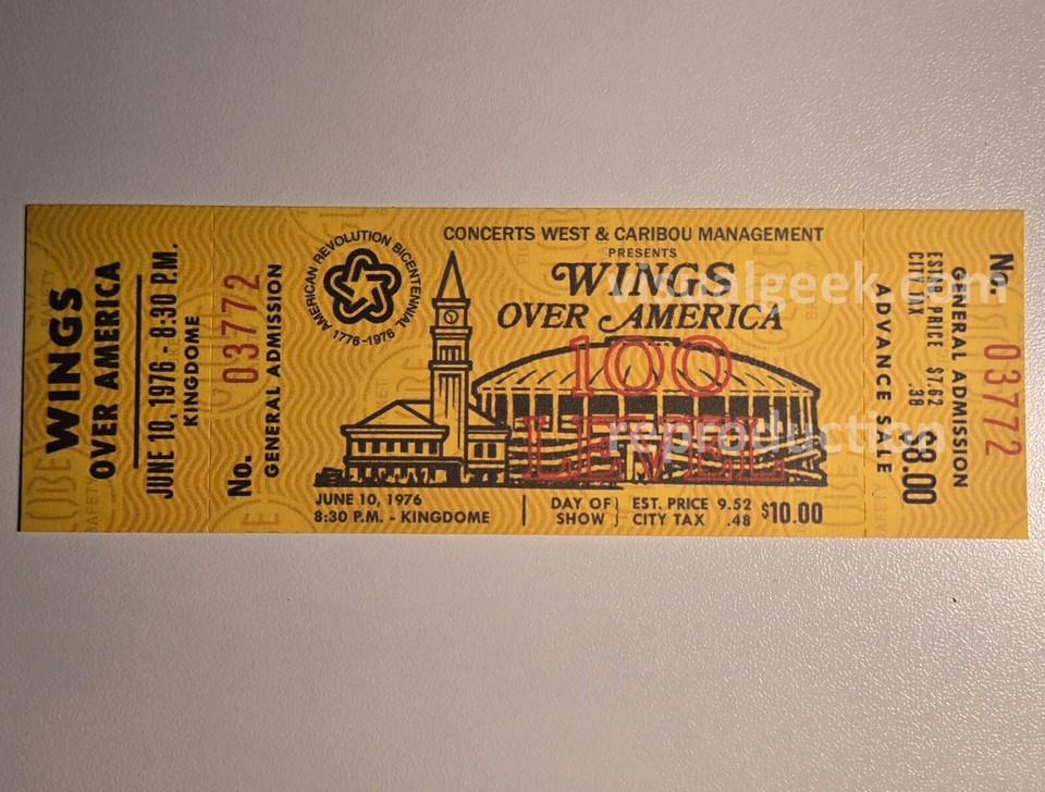 Paul McCartney Unused Concert Ticket June 10 1976 Seattle Kingdome ...