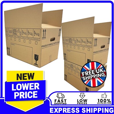House Moving Packing Printed Removal Cardboard Boxes With Carry Handles ...