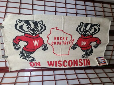 VTG 1960s Wisconsin State Badgers football Rug wall tapestry NOS Tag 24 ...