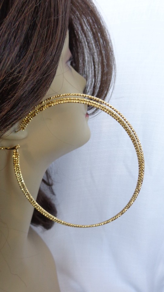 LARGE 4 inch HOOP EARRINGS TRIPLE TWIST TEXTURE HOOP EARRINGS GOLD OR ...