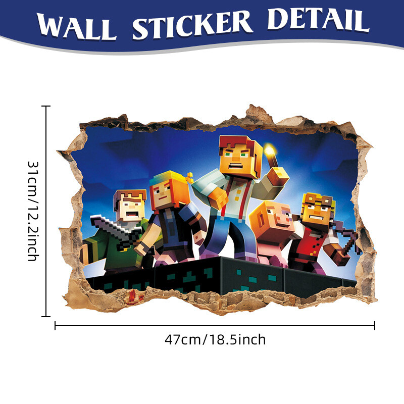3D Smashed Wall Mural Minecraft Wall Sticker Room Gaming Wall Art Kids ...