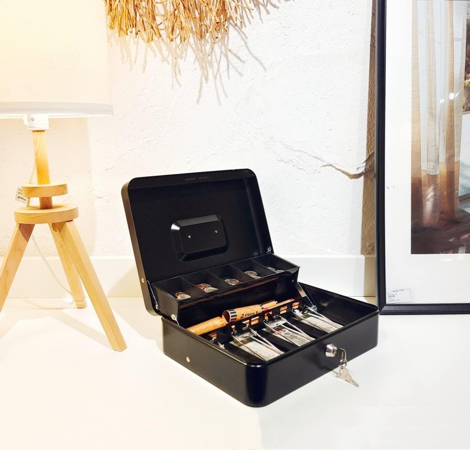 Cash Box With Lock Key & Money Tray Large Money Box for Cash Register ...