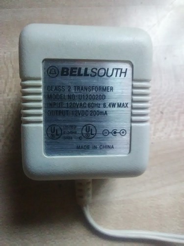 Bellsouth Cordless Phone Power Supply 120V Input 12V Output Model ...