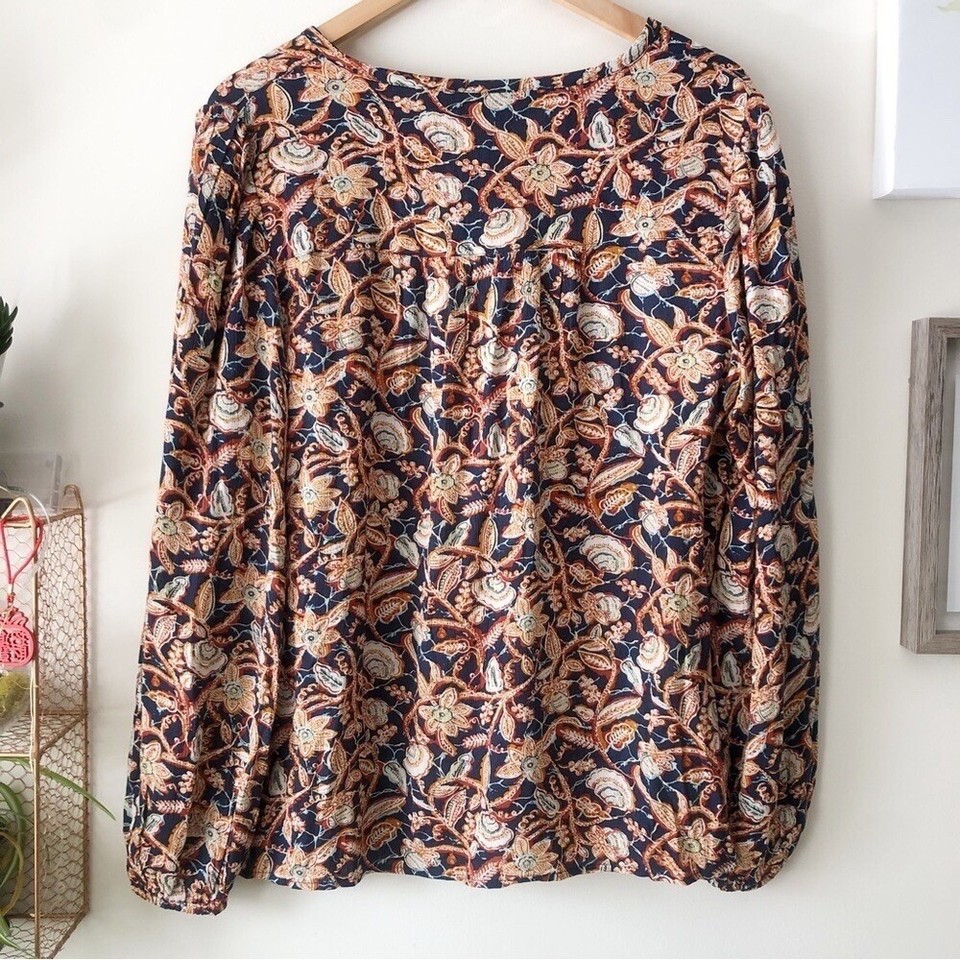 Belk Wonderly Blue Batik Multicolor Autumn Floral Boho Peasant Top Size ...