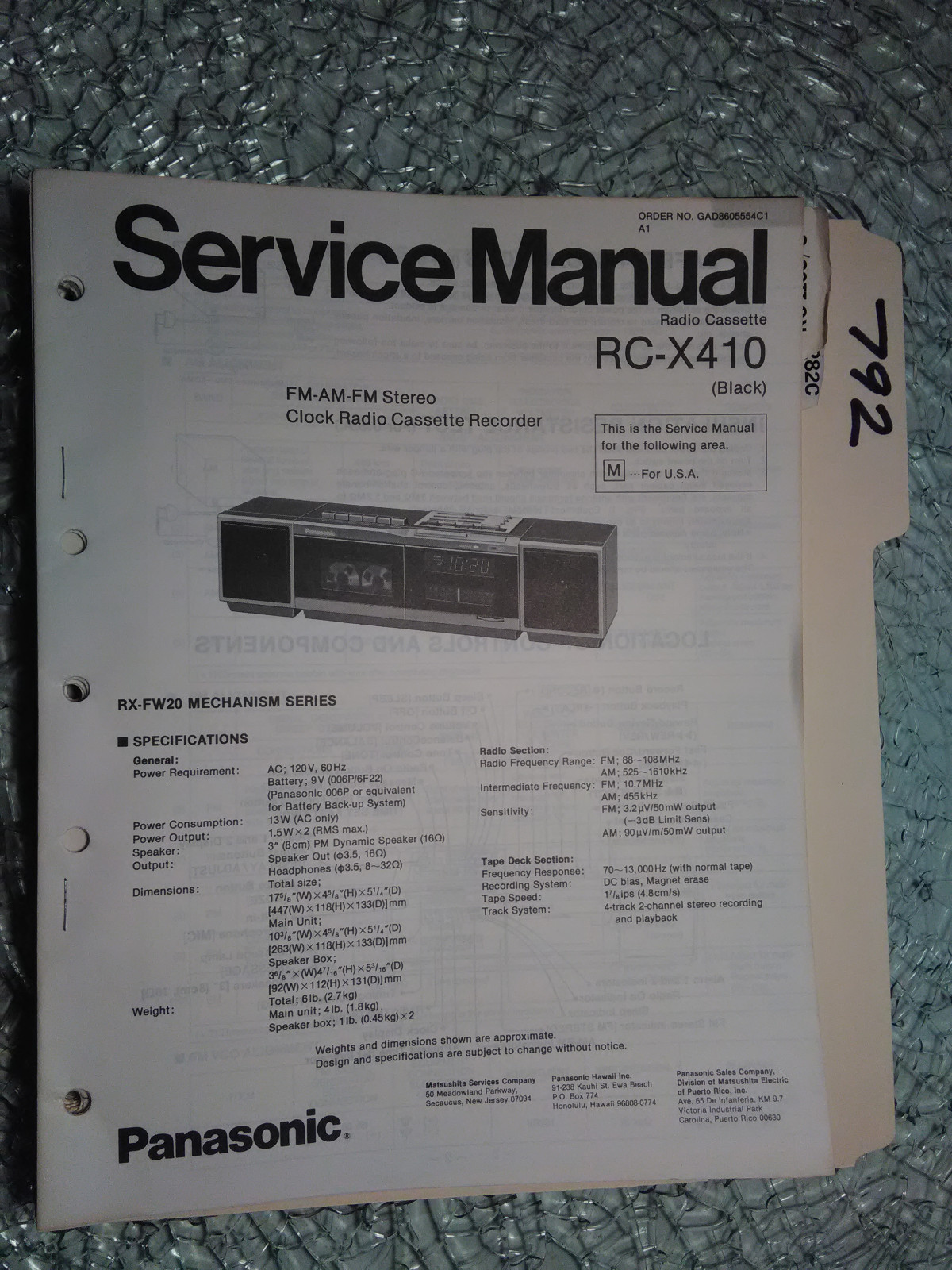 Panasonic rc-x410 service manual original repair book radio clock tape ...