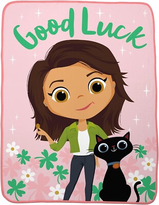 Kids Girls Pink Warm Throw Blanket 46" x 60" Good Luck Cat Skydance by ...