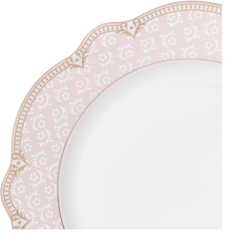 57 Pcs Porcelain Dinnerware Set "Sandra" Pink Gold Trim, Wavy Edge - 8 ...