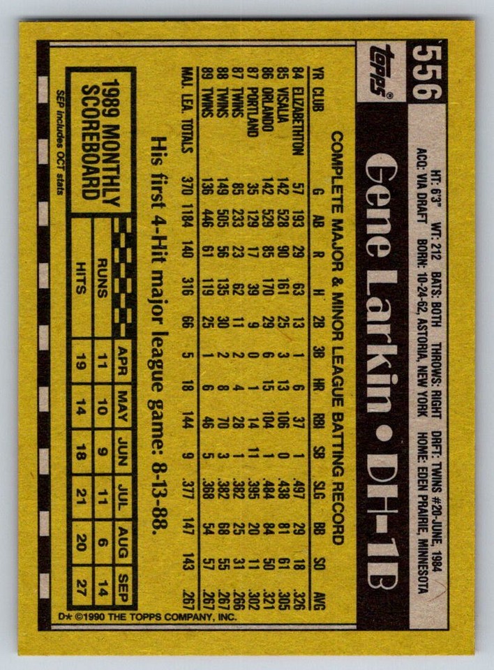 1990 Topps #556 Gene Larkin Minnesota Twins | eBay