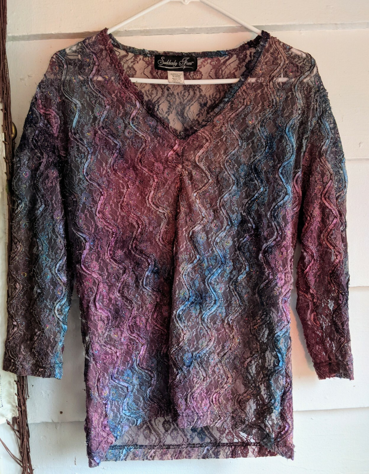 Suddenly Fem RARE vintage sheer sparkle 3/4 sleeve to… - Gem