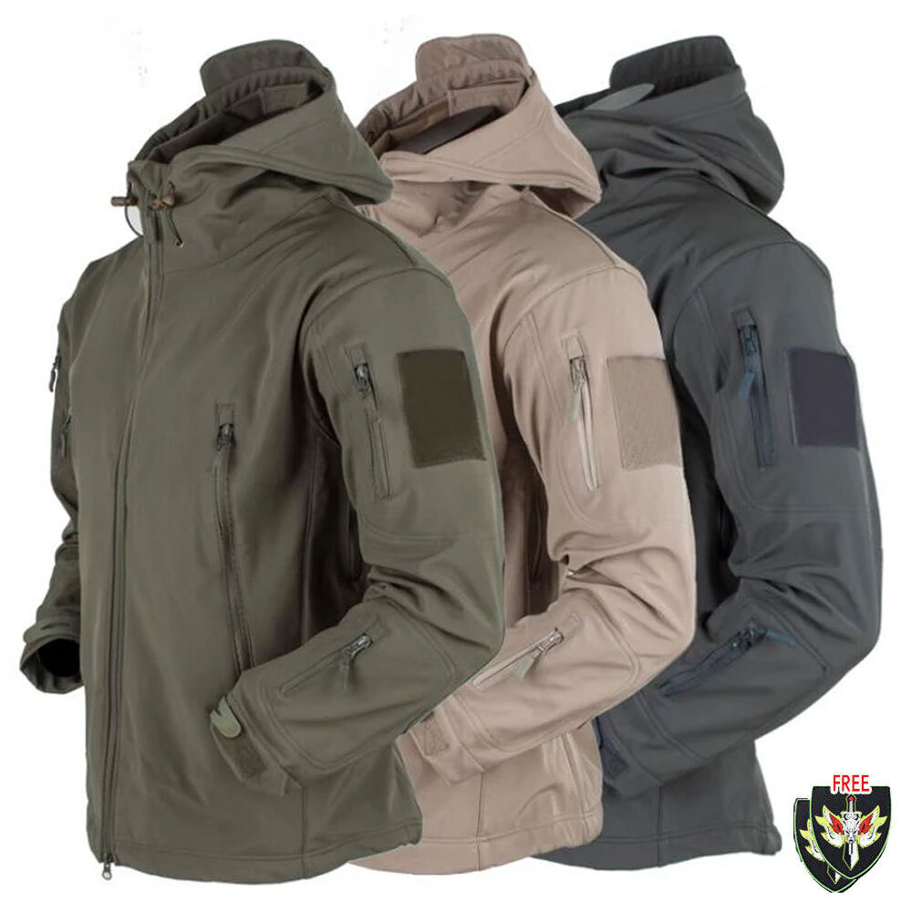 Mens Softshell Jacket Waterproof Warm Hooded Fleece Windproof Outdoor ...