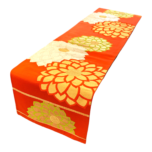 12"x101"Glittering Japanese Kimono Obi Embroidered Table Runner/Orange ...