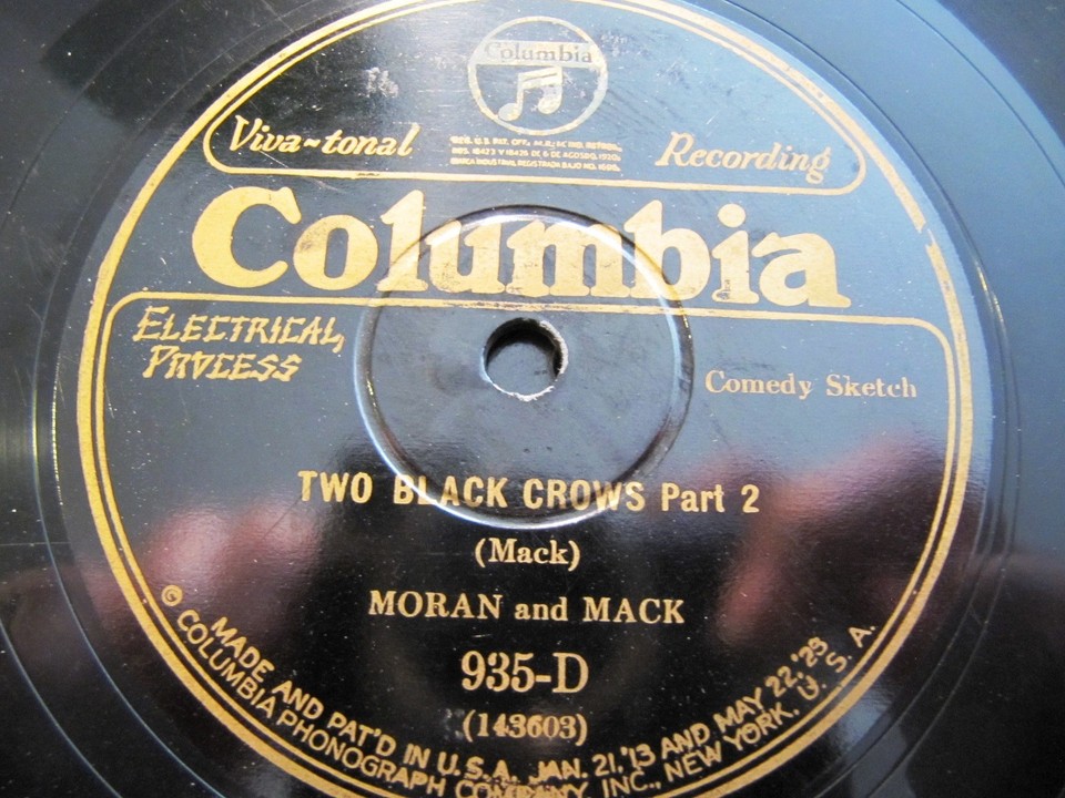 1927 TWO BLACK CROWS Moran & Mack 1/2 Minstrel Humor Record Comic ...