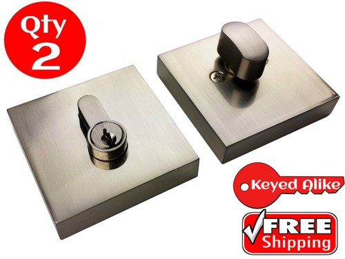 2 X DEADBOLT new SQUARE DESIGN DEADLOCK SINGLE CYLINDER DOOR LOCK SATIN ...