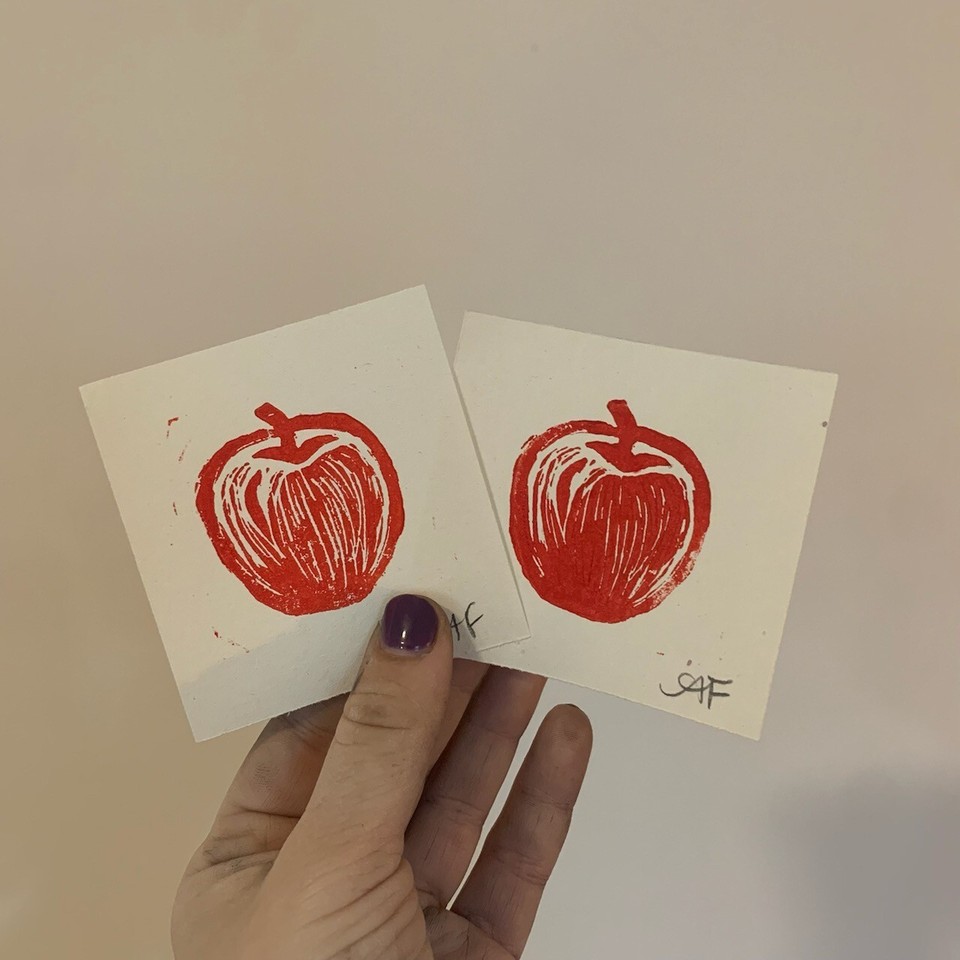 ORIGINAL Red Apple Linocut Prints on Paper (roughly 2.5"x2.5") | eBay
