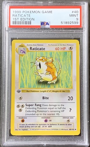 Pokemon Card 1st Edition Raticate PSA 9 Mint, Base Set #40, WOTC 1999 ...