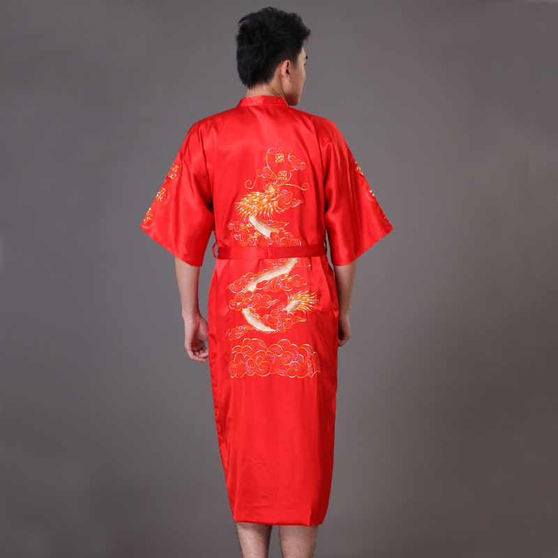 Bathrobe Embroidery Chinese Dragon Robe Male Sleepwear Gown Home ...