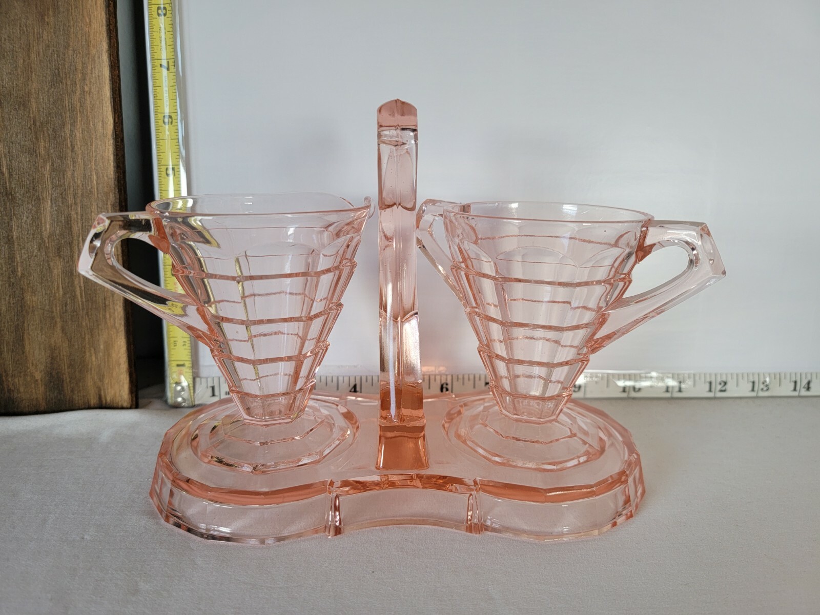 Pink Depression Cream & Sugar w/ Tray SET Indiana Glass Tea Room ...