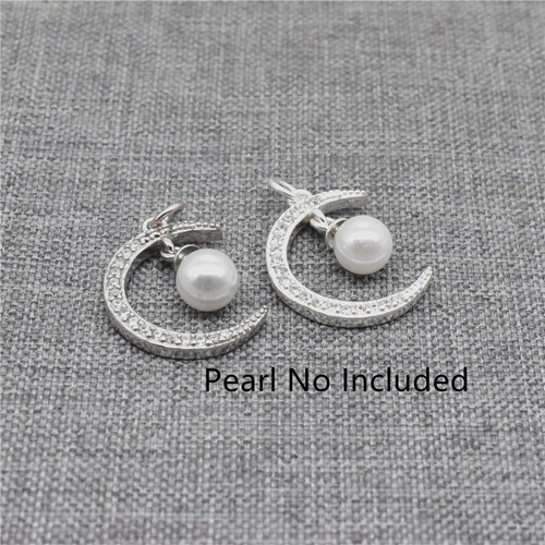 2 Sterling Silver Crescent Moon Charm w/ CZ 925 Silver Pinch Bail for ...