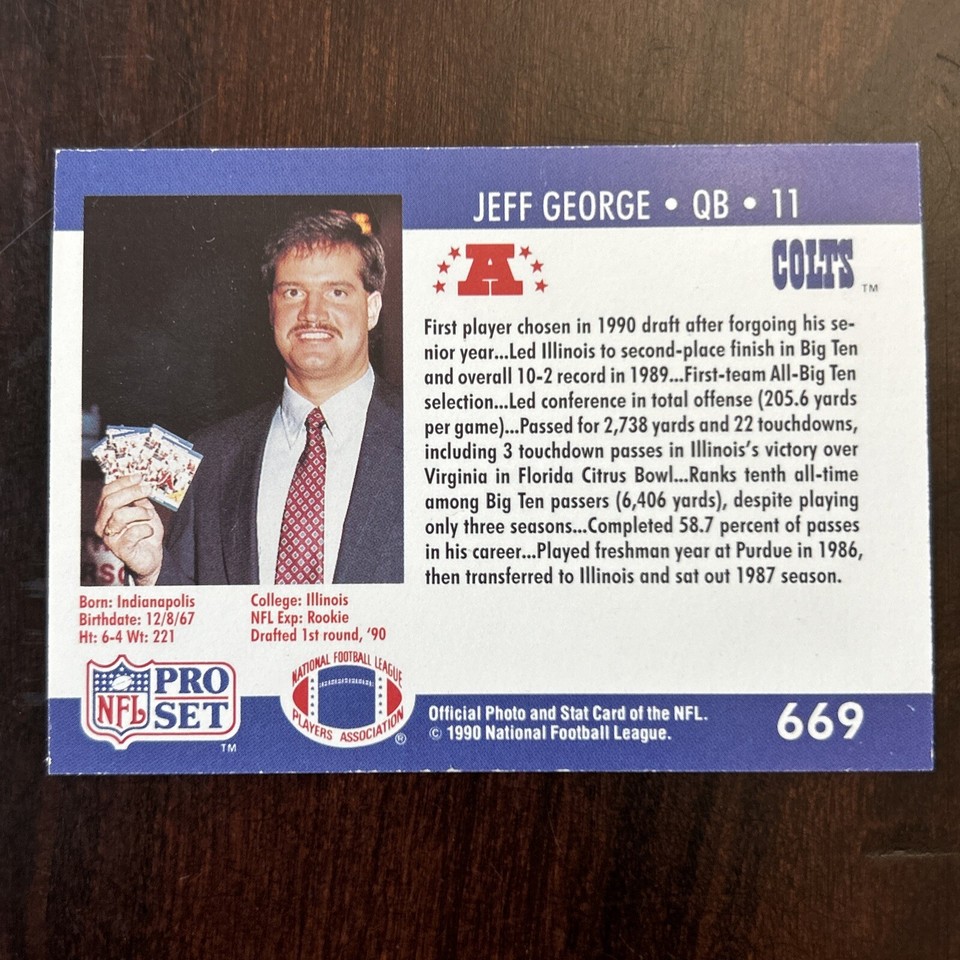 1990 Pro Set #669 - Jeff George - Indianapolis Colts - Rookie Card (RC ...