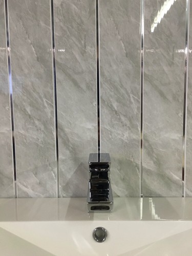 Gloss White or Grey Marble Chrome Kitchen Ceiling Panels Bathroom Wall ...