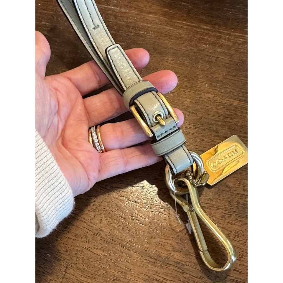 Coach Leather Keychain Brass lanyard wristlet Small Tag Wrist Strap ...