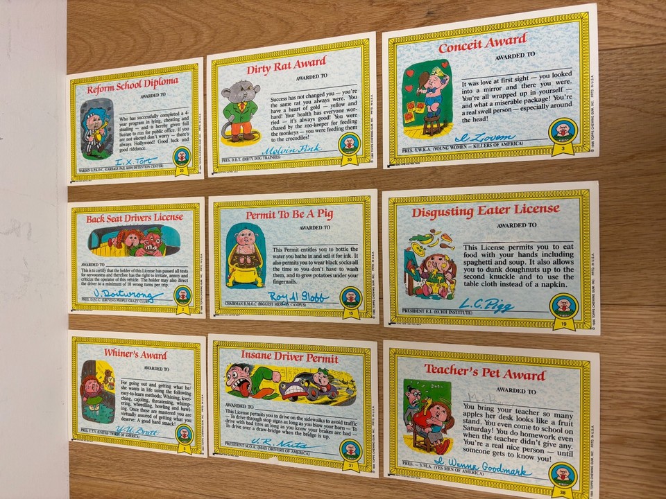 LOT OF 9: 1986 Garbage Pail Kids GPK 1st Series 1 Giant Stickers Size ...