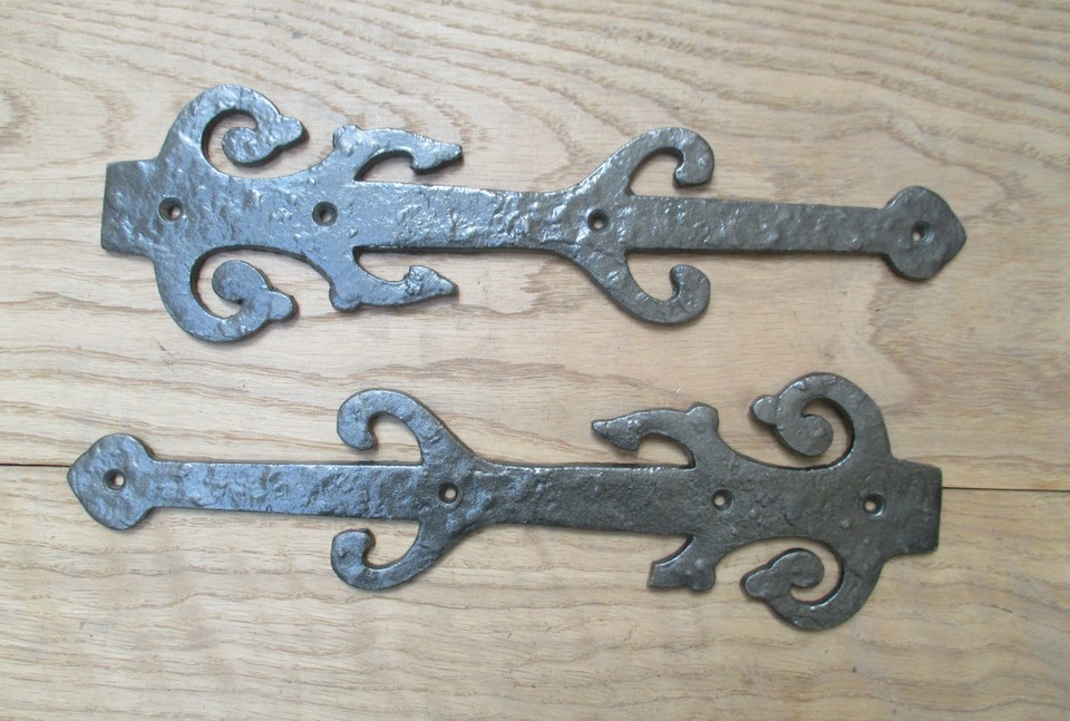 pair of OLD VINTAGE STYLE TUDOR CAST IRON DUMMY HINGE FALSE HINGE ...