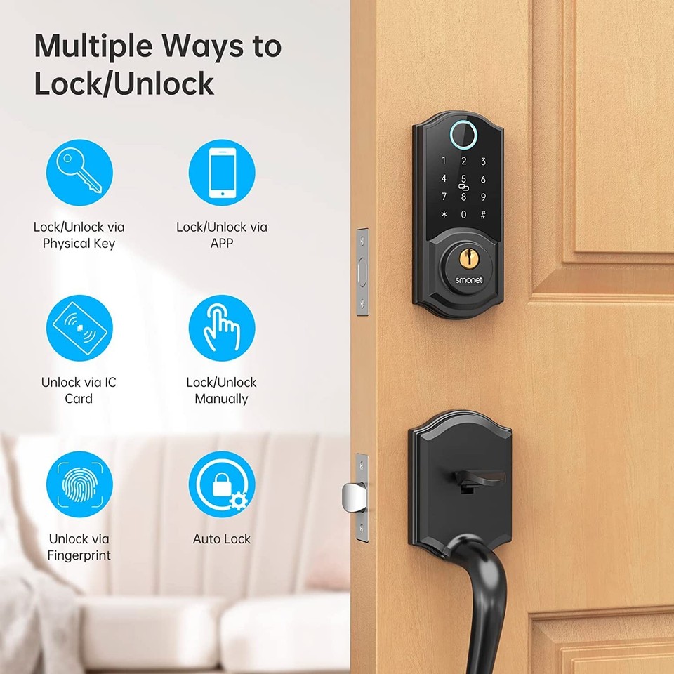 SMONET Fingerprint Door Lock Keyless Entry Smart Lock Electronic Keypad ...