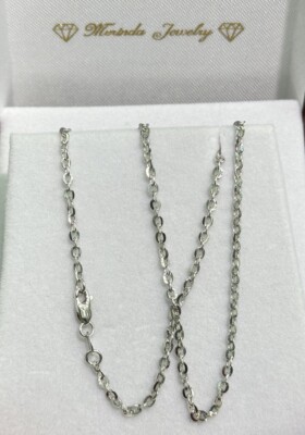 18k Solid White Gold Italy Shiny Rolo Thin Chain Necklace, 18”, 4.41 ...