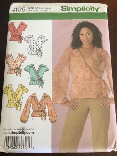 🌻 SIMPLICITY #4125 - LADIES FRONT WRAP BLOUSE w/VARIATIONS PATTERN 8-16 ...