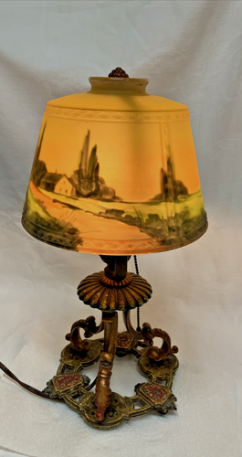 Antique Lamp with Reverse Painted Shade Edward Riddle Co. | eBay